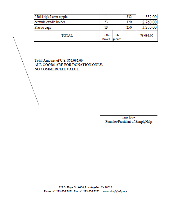 2017 1/12 El Salvador container invoice – SimplyHelp